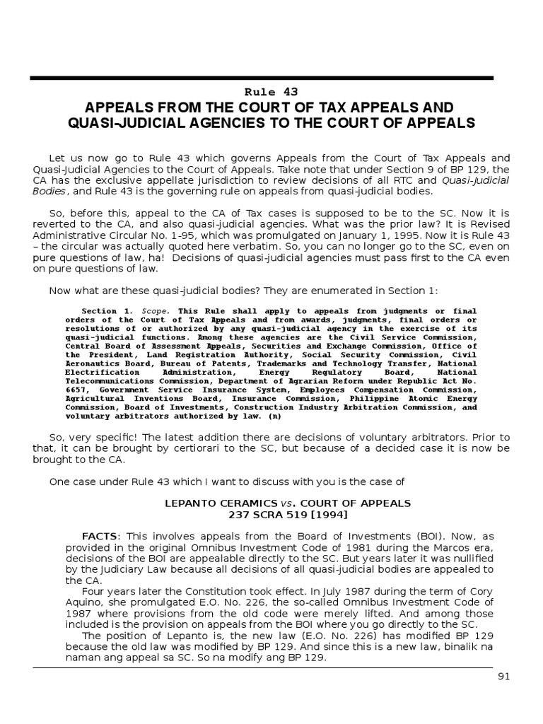 Rule 43 - Appeals Frm CTA & QJA | Judgment (Law) | Appeal