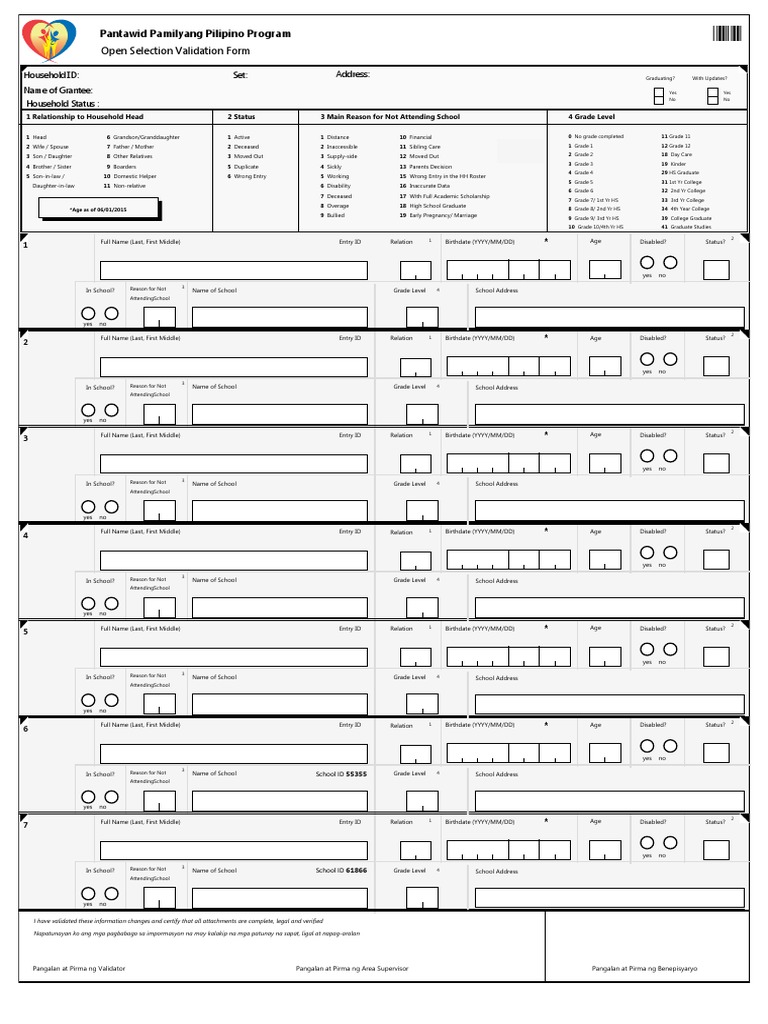 Open Selection Validation Form: Pantawid Pamilyang Pilipino Program ...