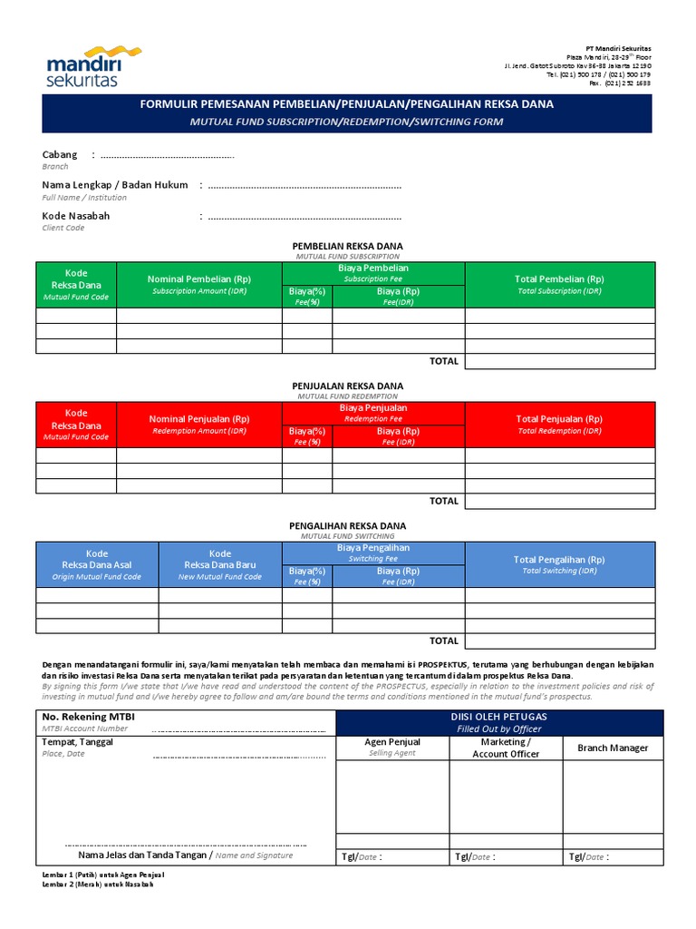 Form Transaksi Reksadana | PDF