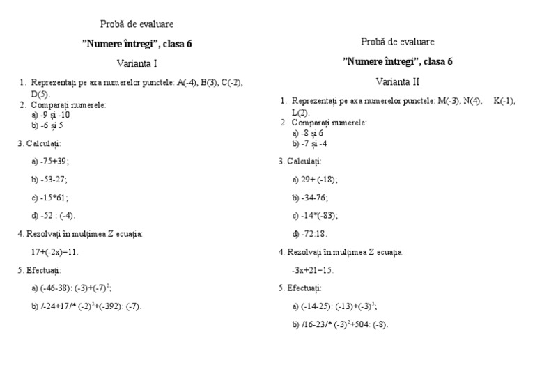 Test Clasa 6 Numere Intregi | PDF