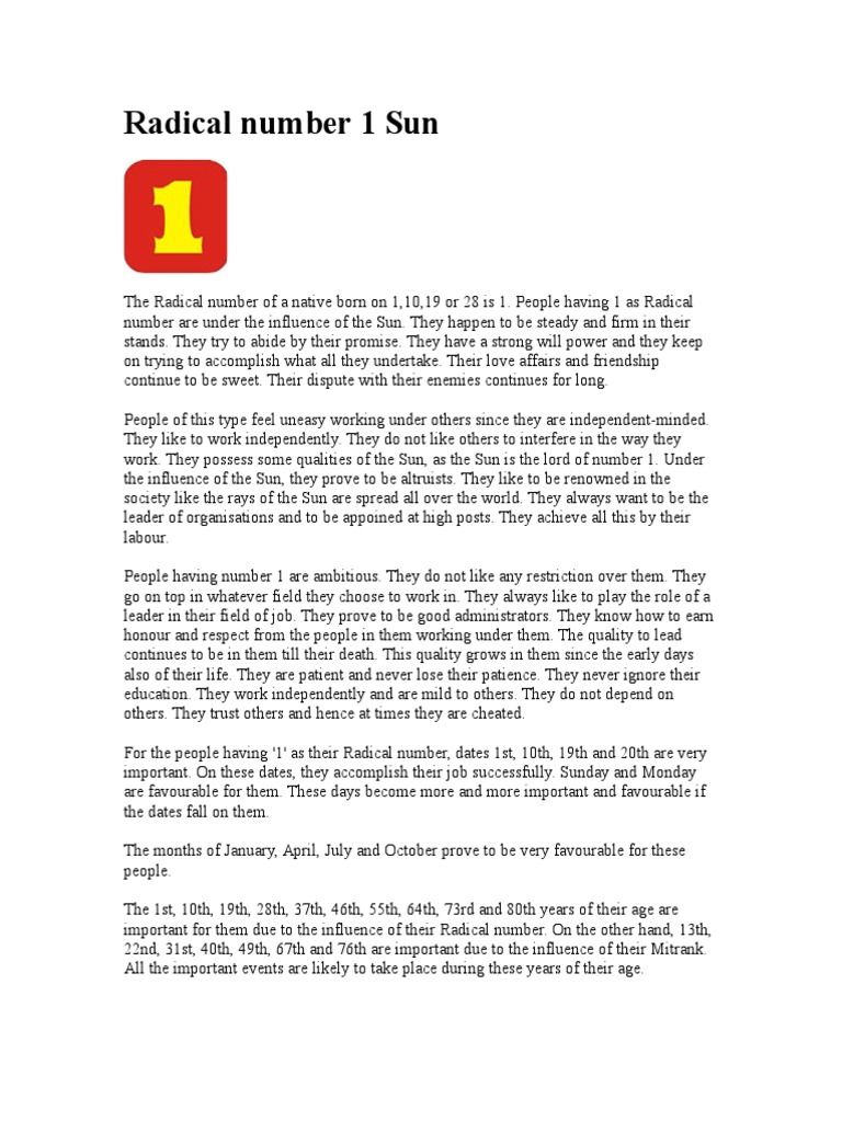 Radical Number 1 Sun | PDF | Planets In Astrology