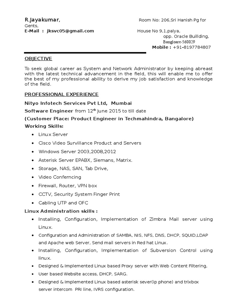 Jayakumar Resume | PDF | Linux | Microsoft Windows