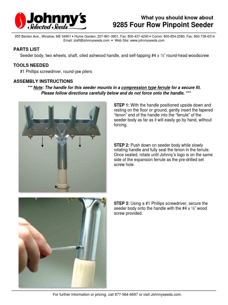 9285 Four Row Pinpoint Seeder Assembly Manual | PDF | Sowing | Plough