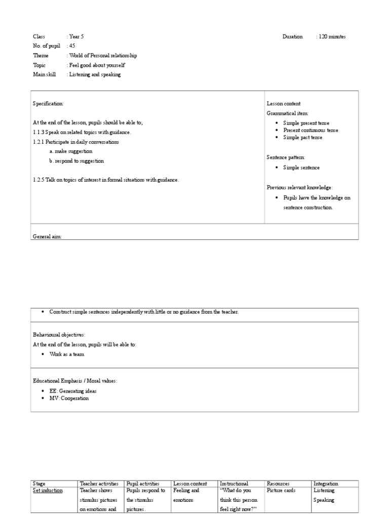 Year 5 Emotions Lesson Plan | PDF | Emotions | Lesson Plan