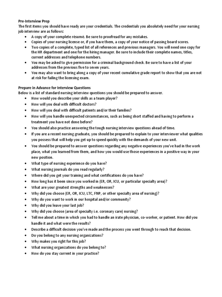 Nursing Interview Preparation Guide | PDF | Career & Growth | Self ...