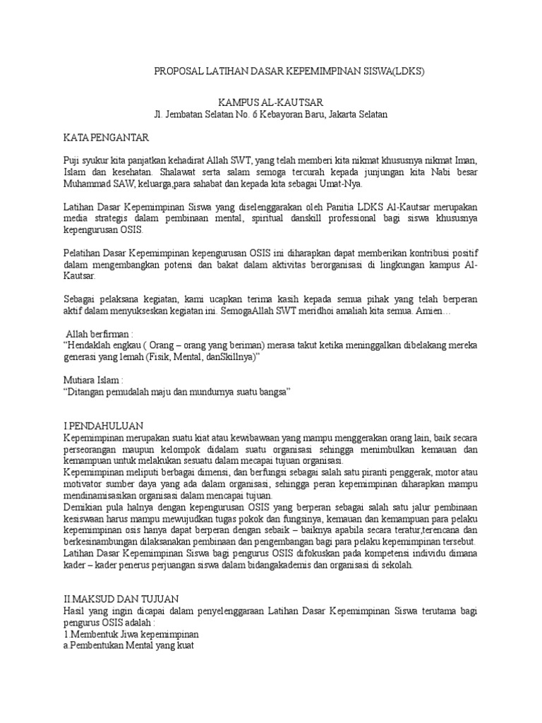 Proposal LDKS Siswa Al-Kautsar 2023 | PDF