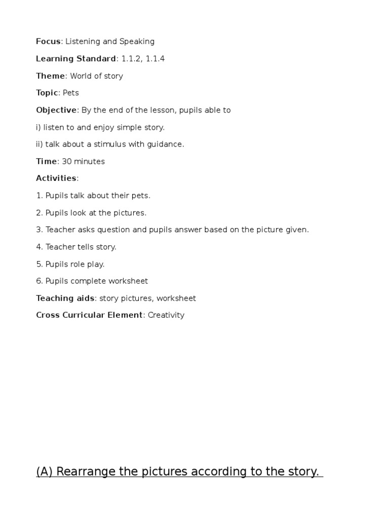 (A) Rearrange The Pictures According To The Story | PDF | Teachers ...