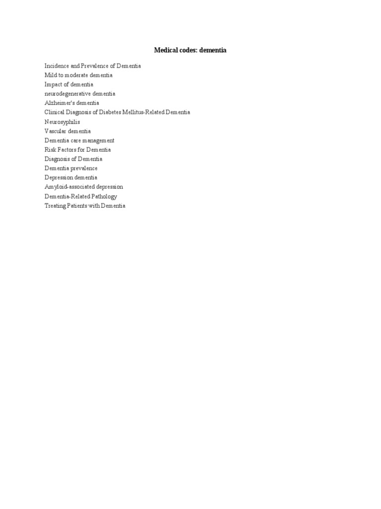 Comprehensive Guide to Dementia Codes | PDF