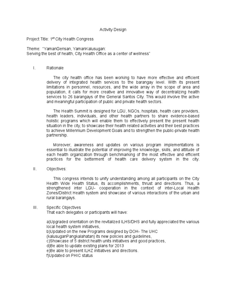 Activity Design For Health Summit | PDF | Public–Private Partnership ...