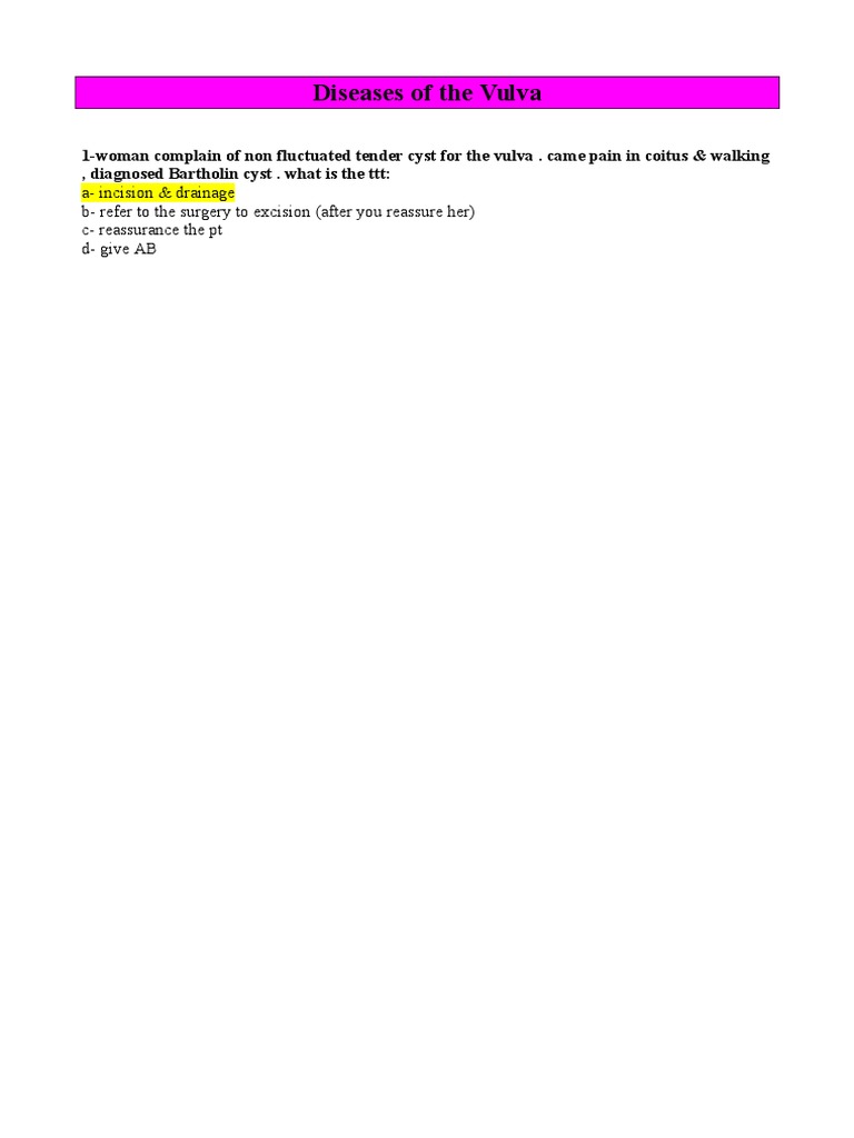 Treatment Options for a Vulvar Bartholin's Cyst Presenting with Painful ...