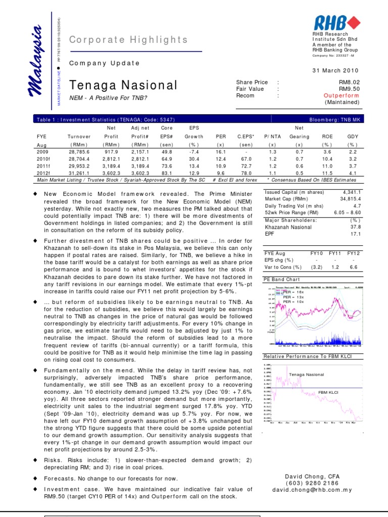 Tenaga Nasional Berhad: NEM - A Positive For TNB? - 31/03/2010 | PDF ...
