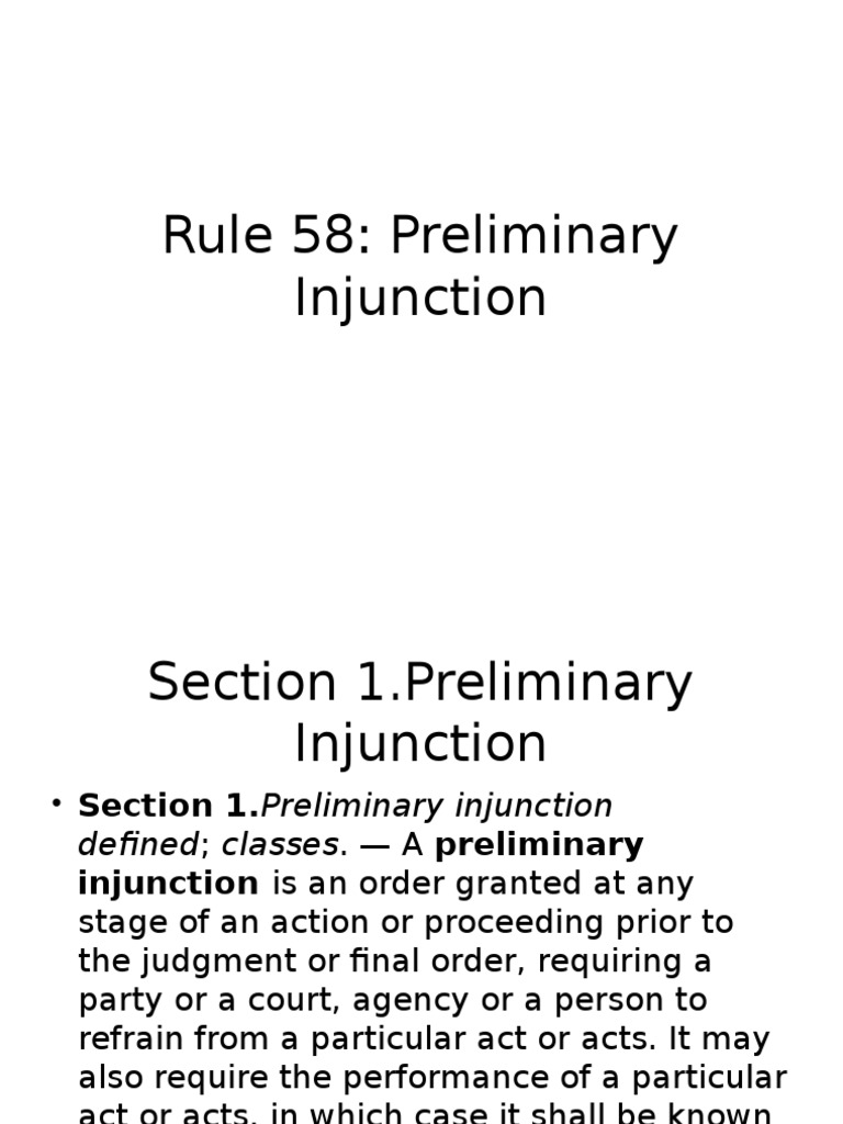 Rule 58 Preliminary Injunction.pptx | Ex Parte | Injunction