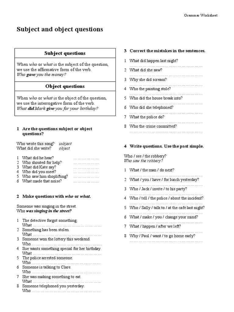 Subject and Object Questions 4. º Eso | PDF