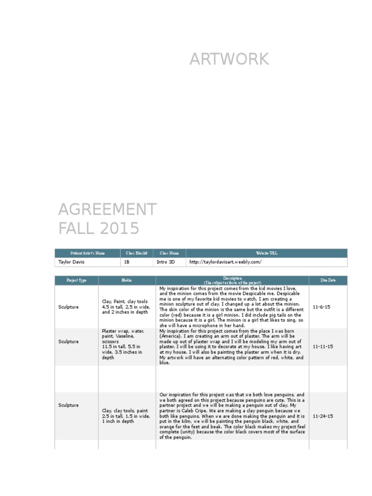 Artist Agreement Fall 2015 | PDF | Art