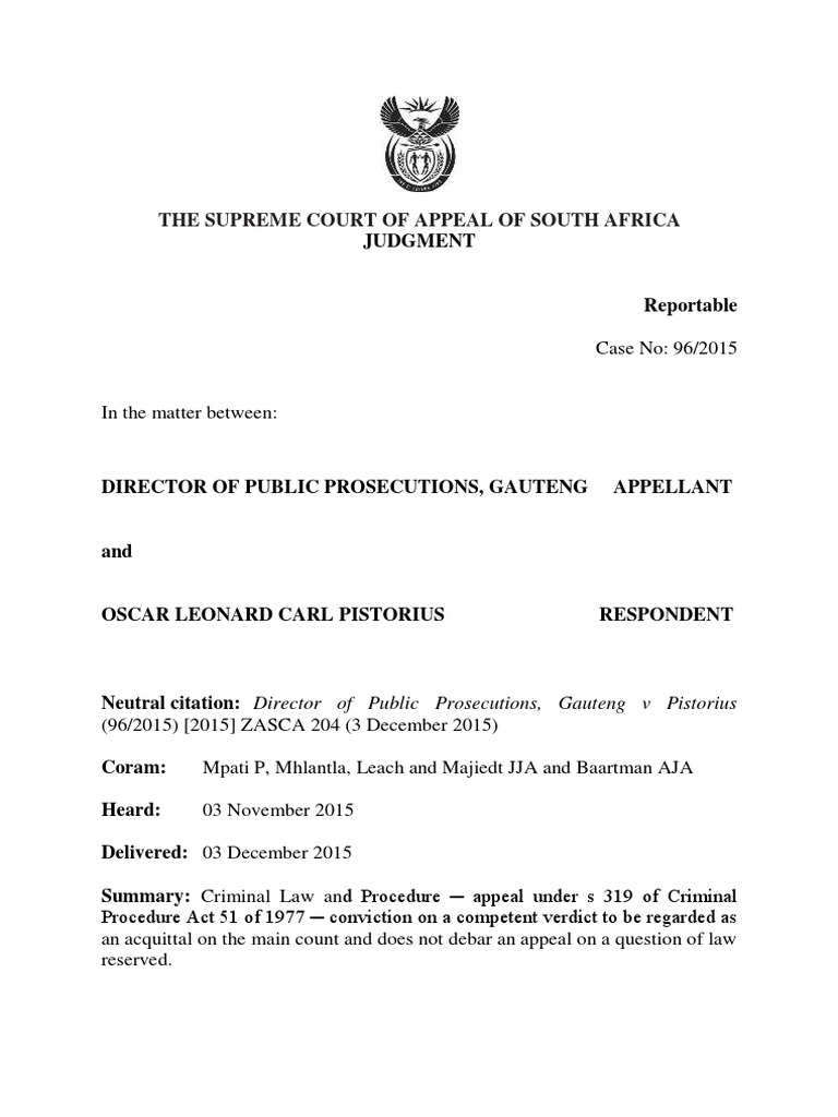 Pistorius Murder Conviction Appeal Summary | PDF | Politics | Social ...