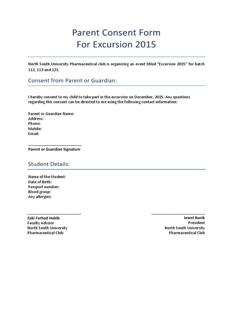 EXCURSION 2015 Consent Letter | PDF | Self-Improvement | Wellness