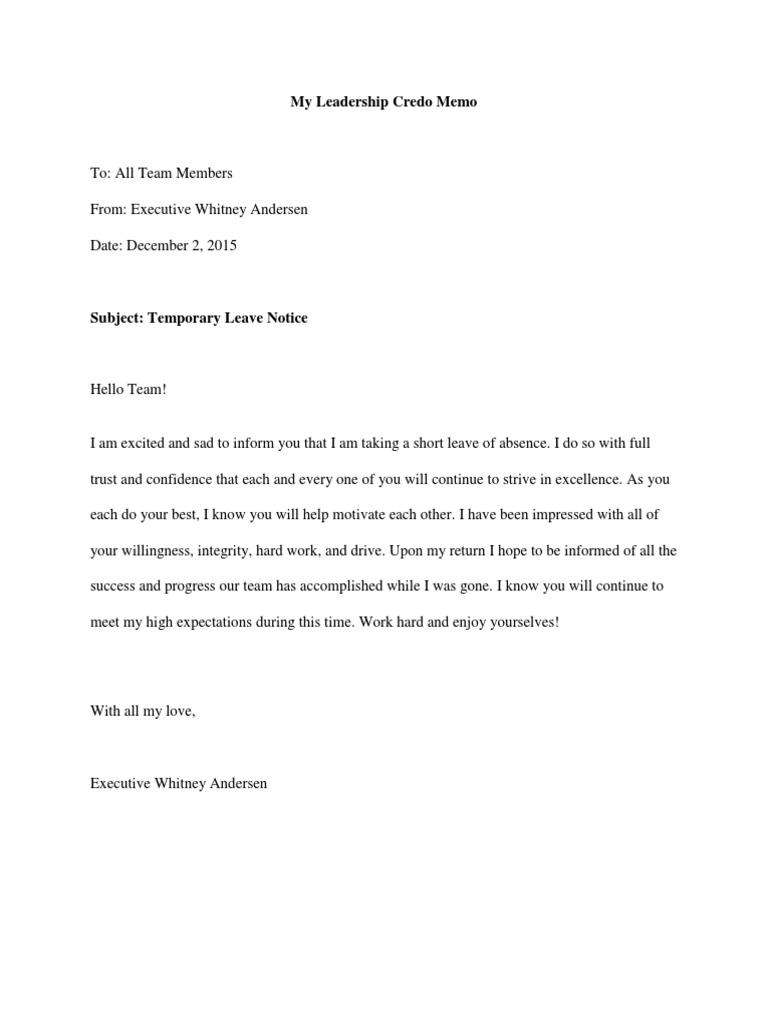 My Leadership Credo Memo | PDF | Self-Improvement