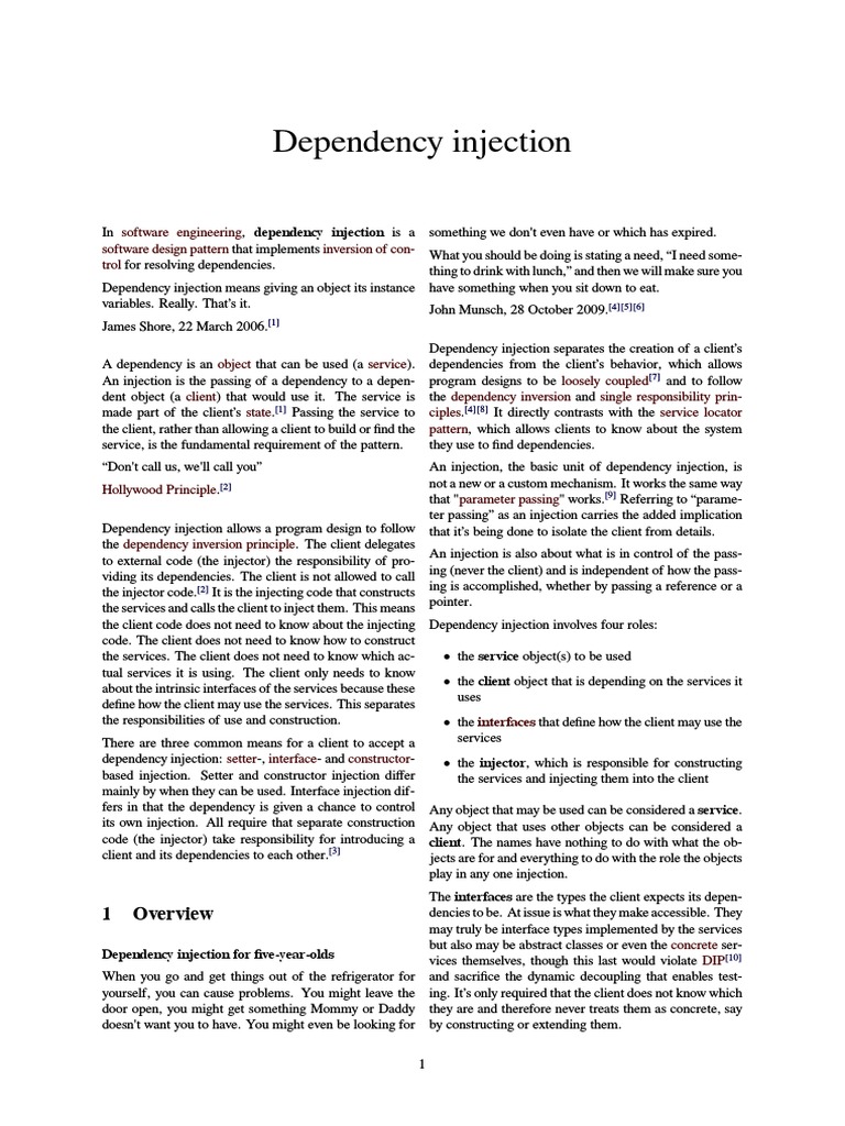 Dependency Injection | PDF | Class (Computer Programming) | Constructor (Object Oriented ...