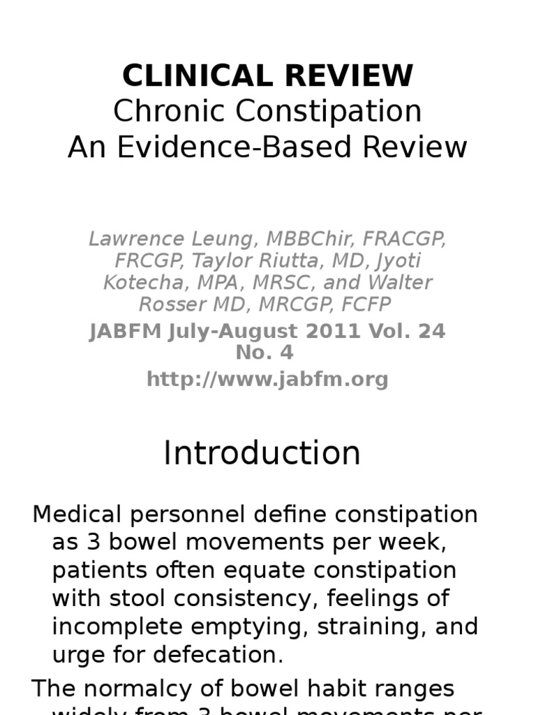 A Comprehensive Review of the Evidence-Based Management of Chronic Constipation | PDF ...