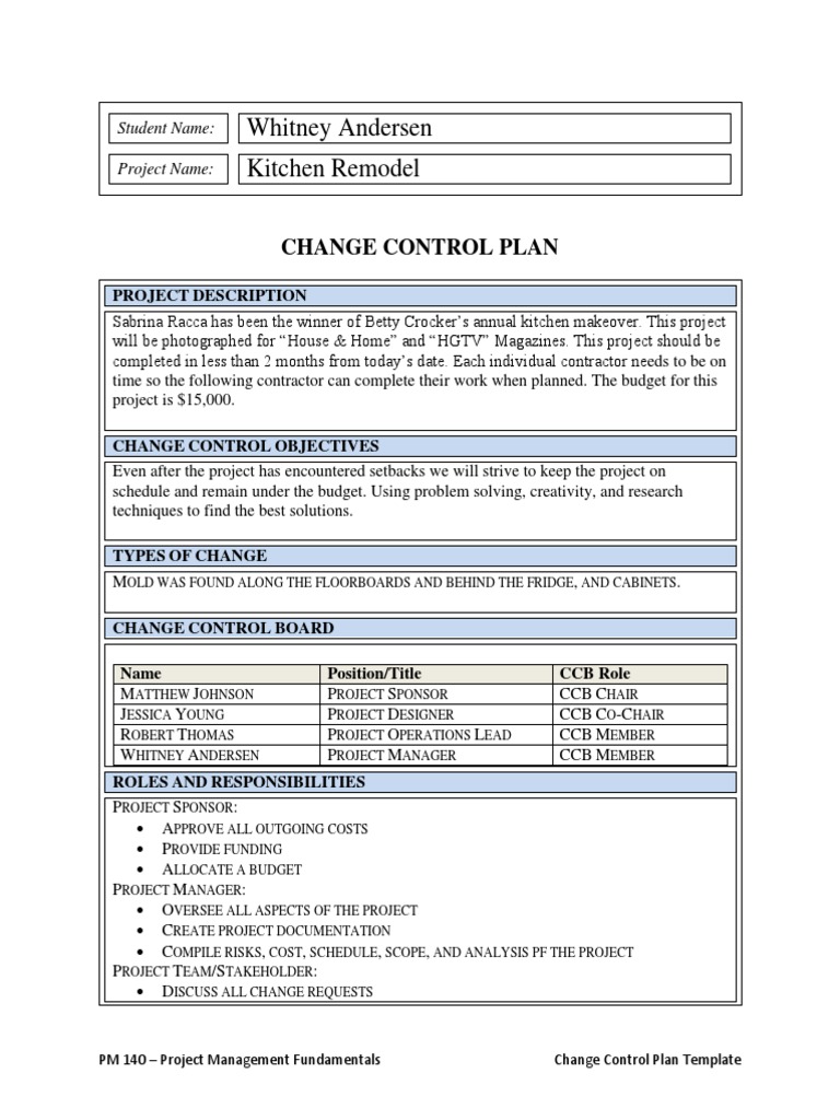 Change Control Plan | PDF
