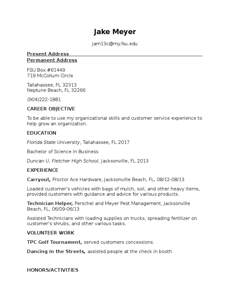 Jake Meyer's Resume and Career Goals | PDF | Business | Sports & Recreation