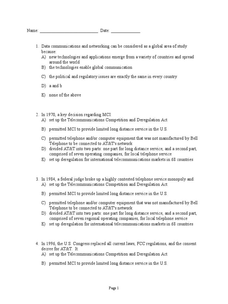 Networking and Telecom Quiz | PDF | Osi Model | Computer Network