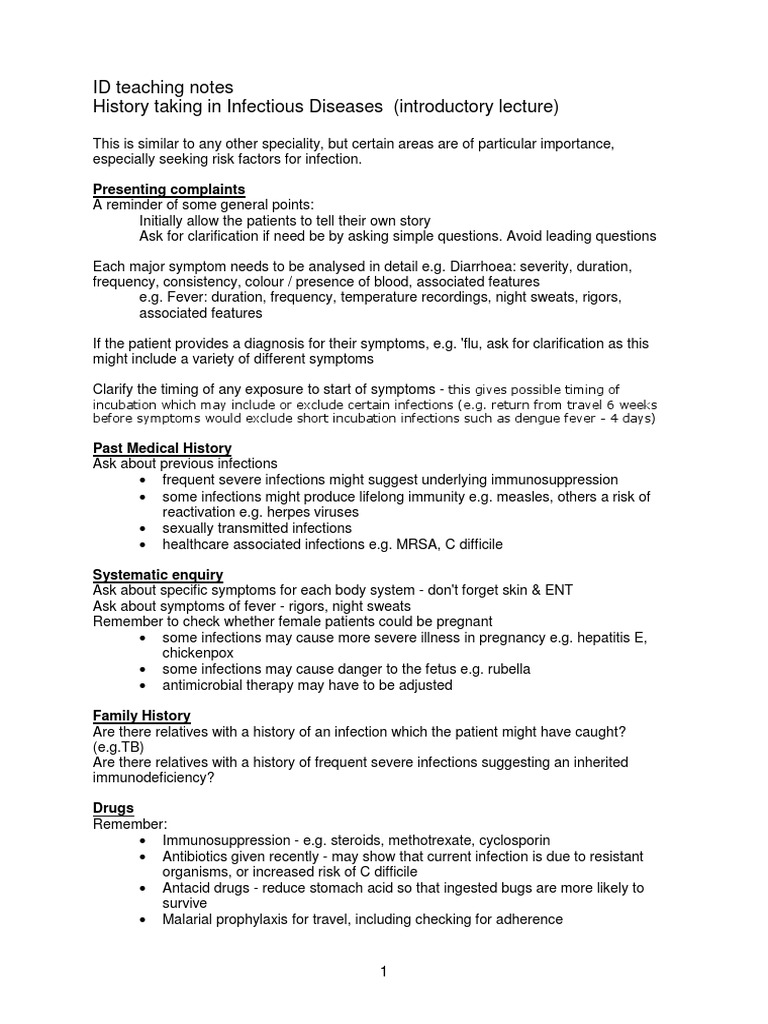 History Taking in Infectious Diseases | Infection | Medical