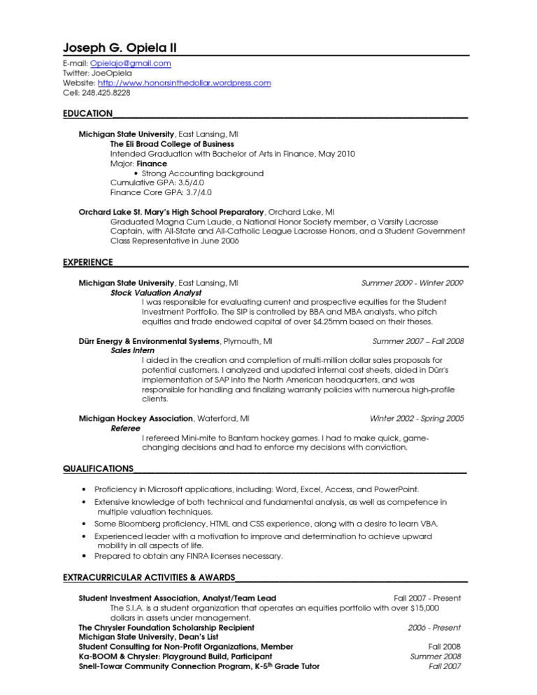 JGO - Resume | PDF | Michigan State University | Stocks