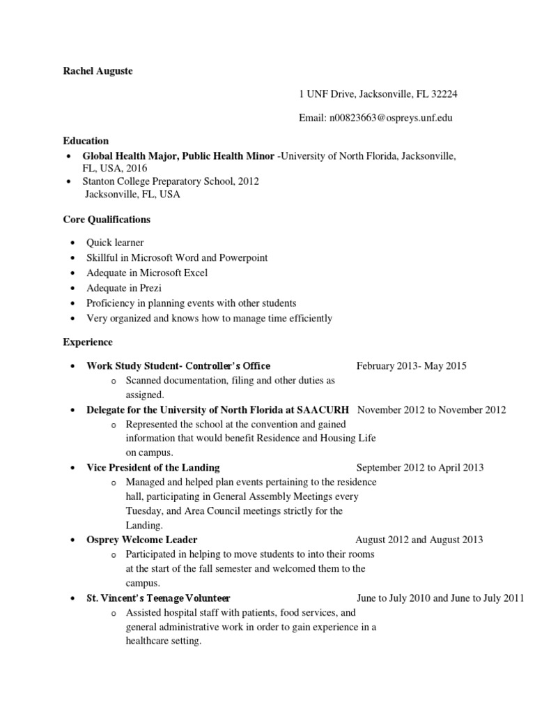 Rachel Auguste - Public Health Resume | PDF | Wellness
