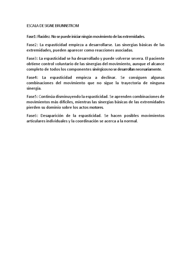Fases de Recuperación Motora Brunnstrom | PDF