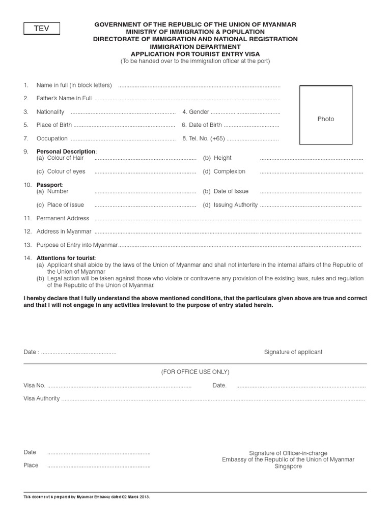Tourist Visa Form | PDF | Travel Visa | Passport