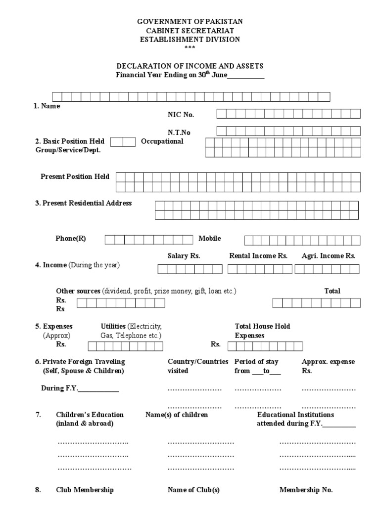 Declarationofassettsform | PDF | Deposit Account | Banks