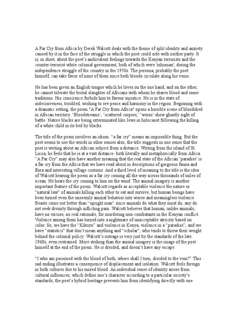 A Far Cry From Africa by Derek Walcott Deals With The Theme of Split ...