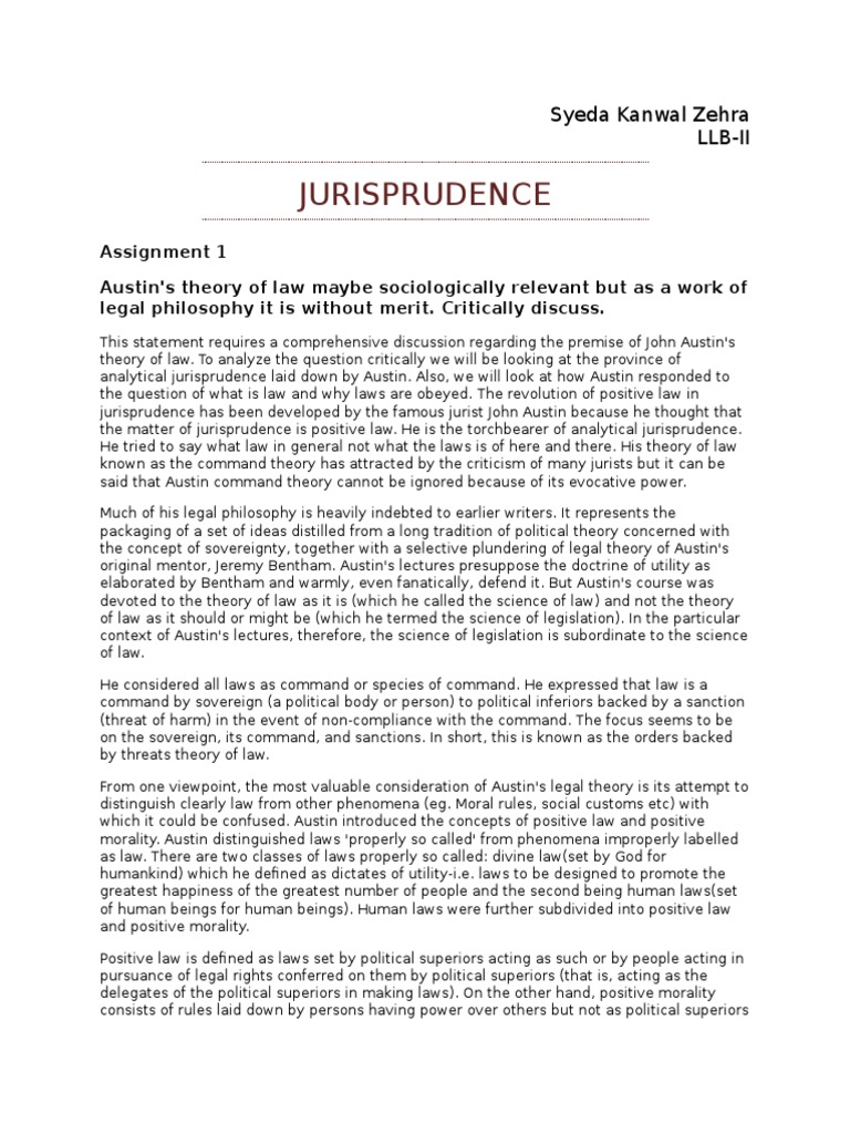 Juriprudence Assignment | PDF | Jurisprudence | Sovereignty