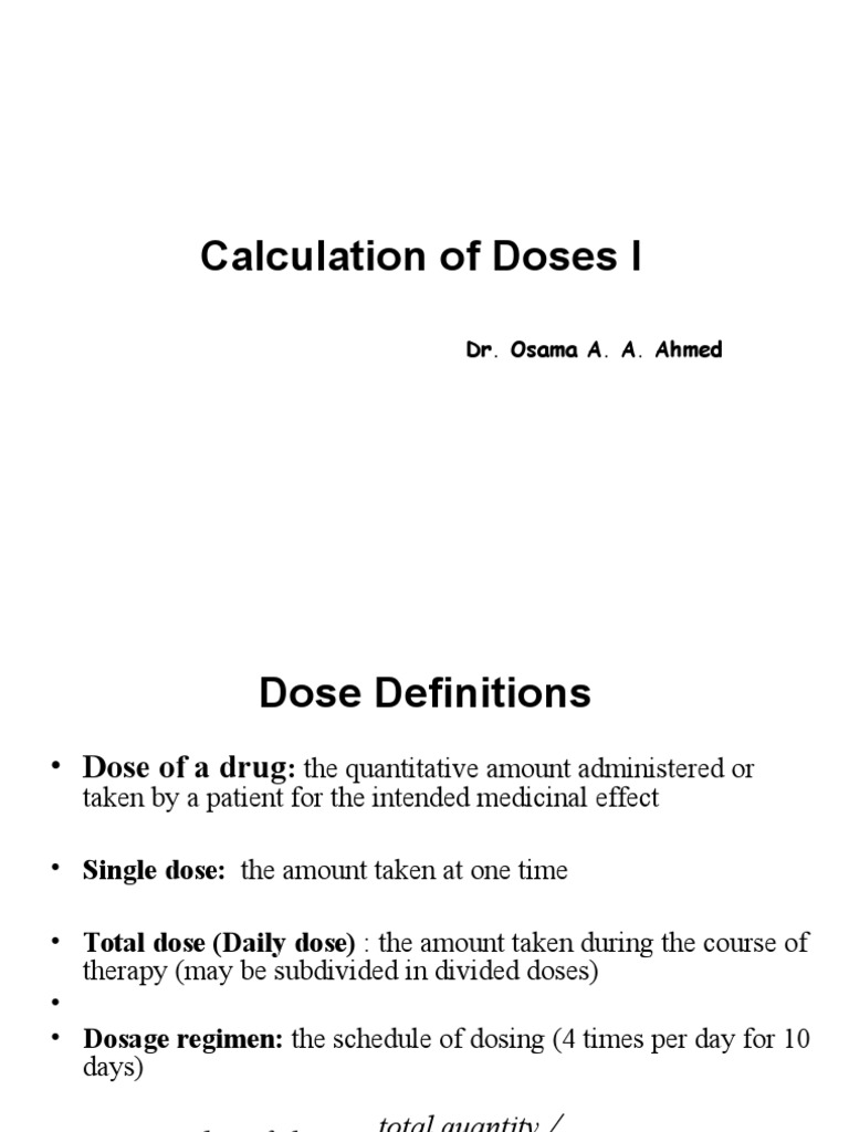 Calculation of Doses | PDF | Dose (Biochemistry) | Chemistry
