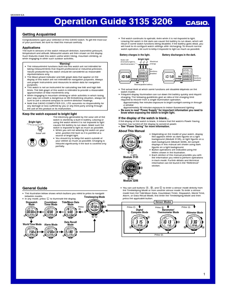 Casio Protrek PRG 130 T Manual | PDF | Atmospheric Pressure | Altimeter