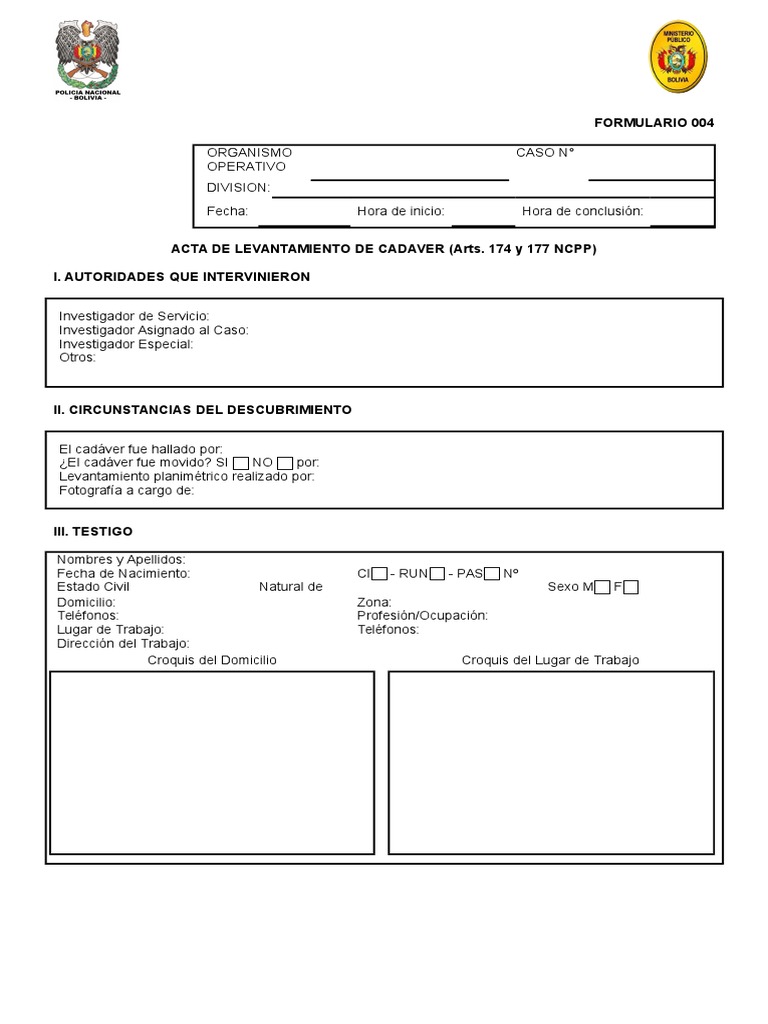 FORMULARIO 004 - Levantamiento Del Cadaver | PDF