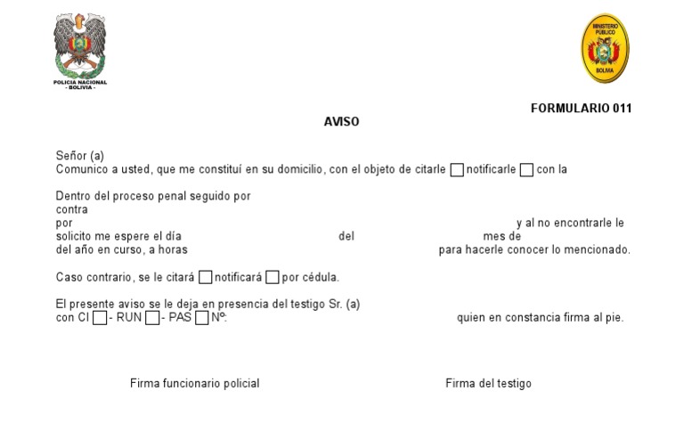 FORMULARIO 011 - Aviso | PDF | Derecho