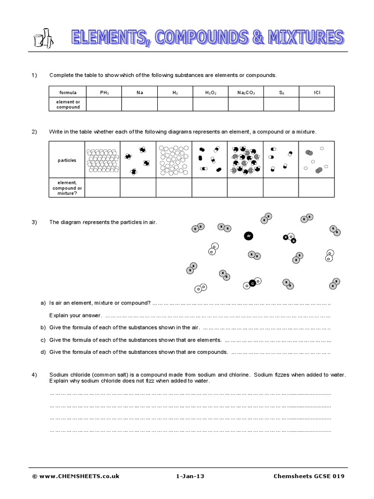 Chemsheets GCSE 019 (Elements, Compounds & Mixtures) | PDF | Sets Of ...