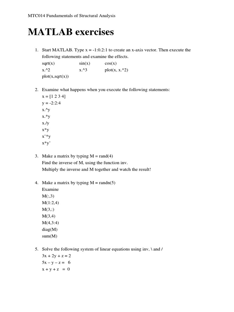 Matlab Exercises | Download Free PDF | Trigonometric Functions ...