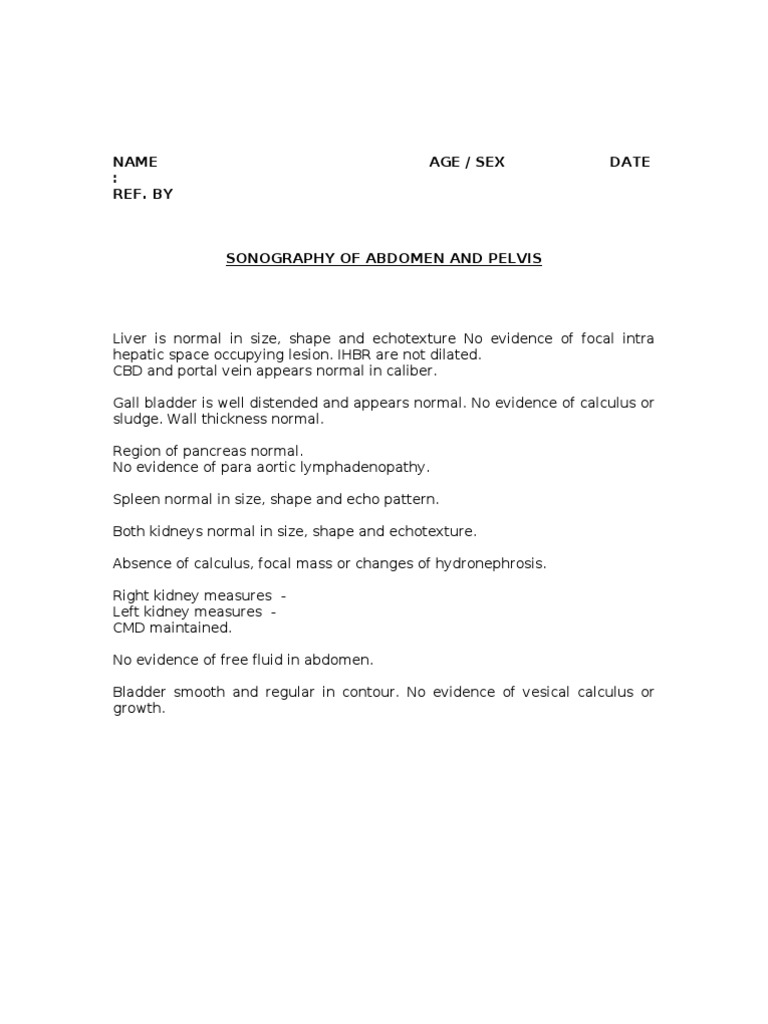 Normal Abdominal and Pelvic Ultrasound | PDF