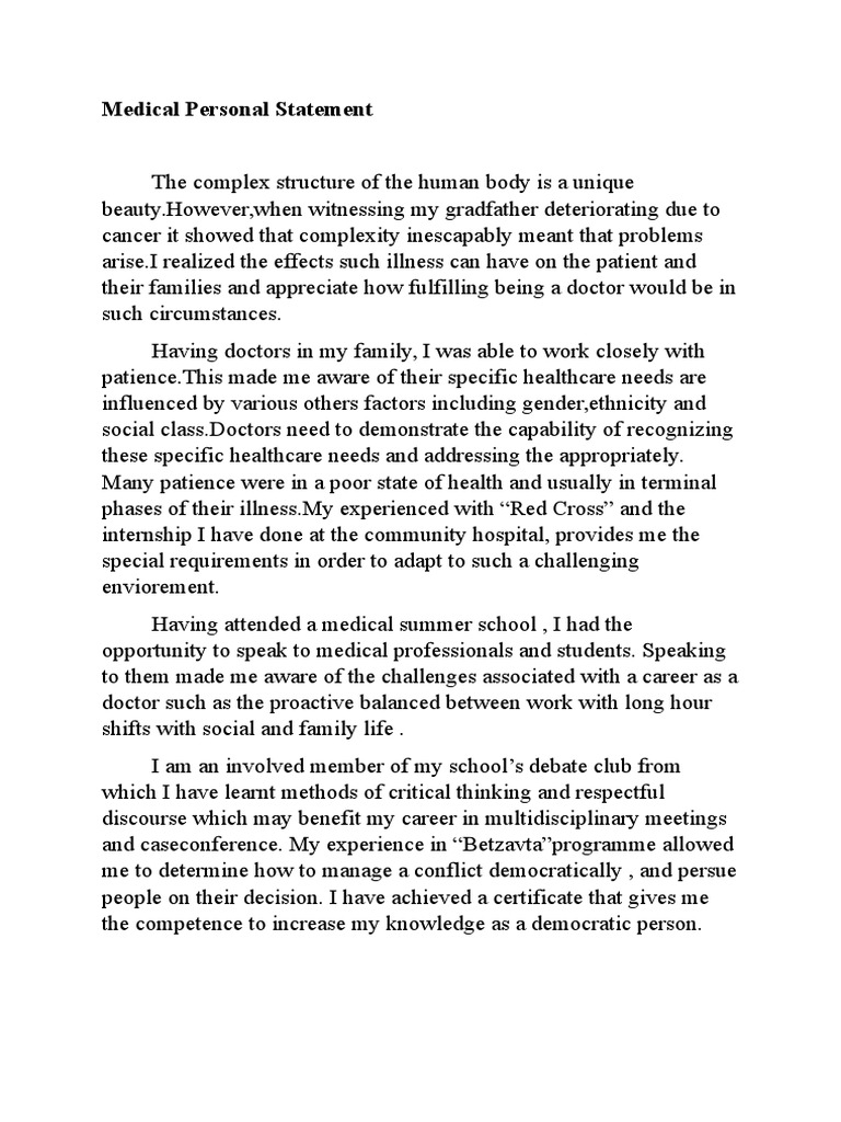 Medical Personal Statement | PDF | Physician | Health Care