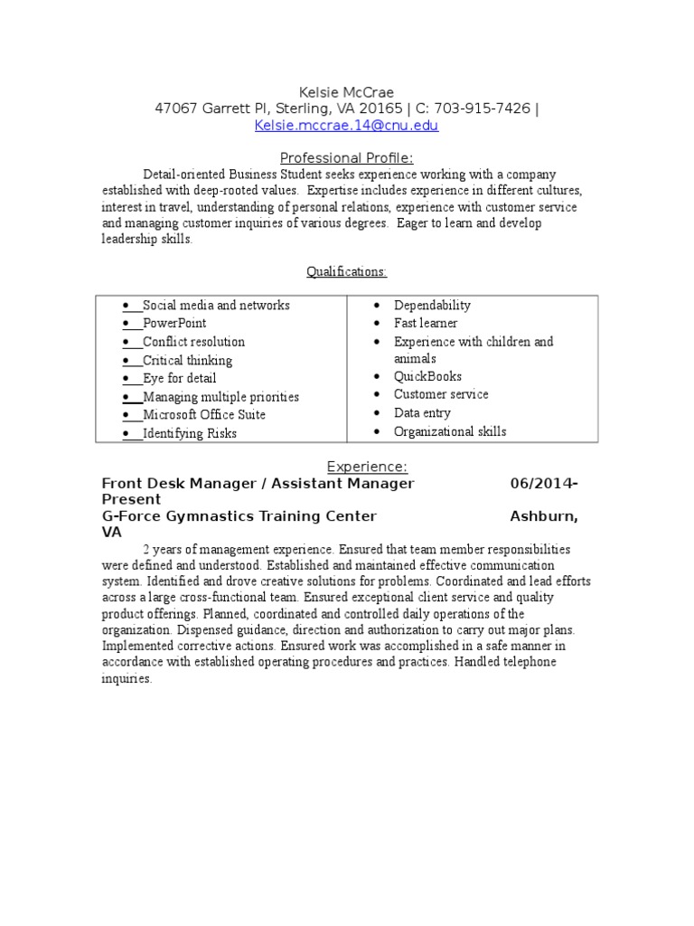 Kelsie Mccrae Resume | PDF