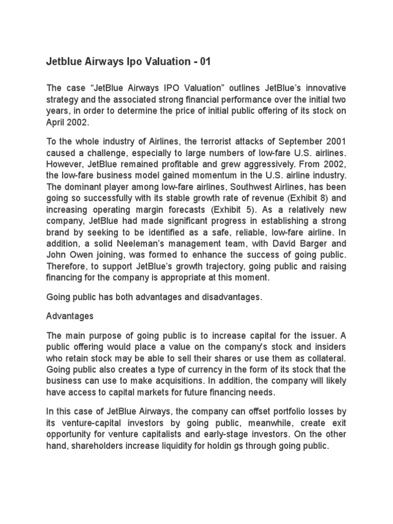 Jetblue Airways Ipo Valuation | PDF | Finance & Money Management