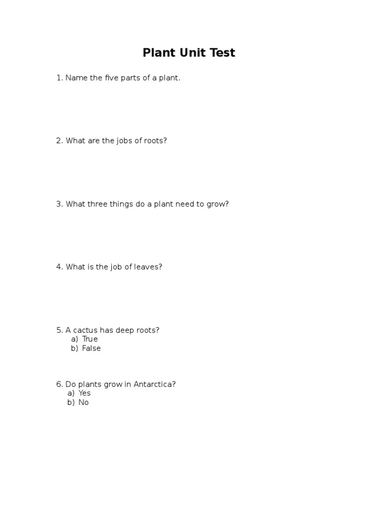 Plant Unit Test Questions | PDF | Science & Mathematics