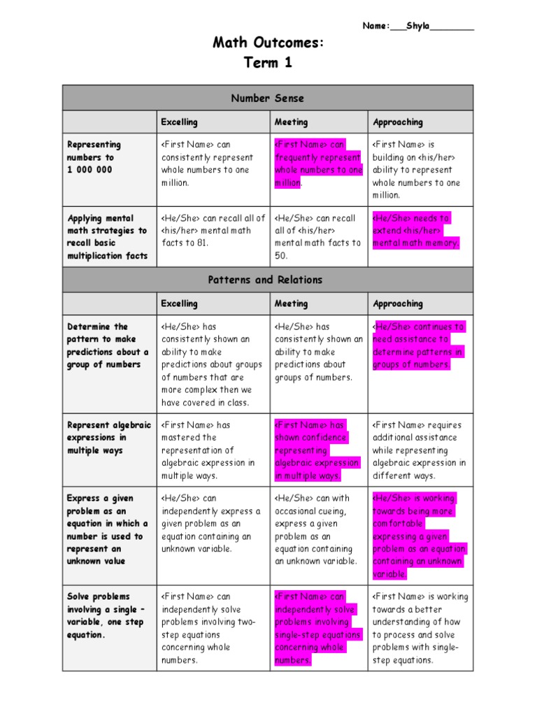 Student Math Progress Report | PDF