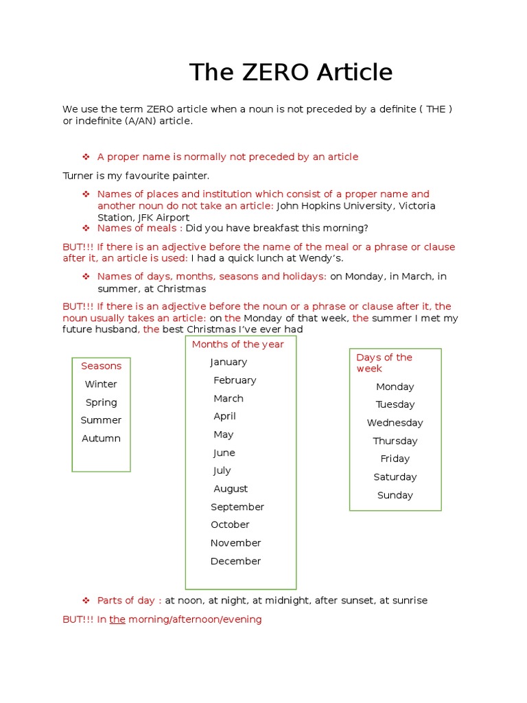 ZERO Article | PDF | Noun | Meal