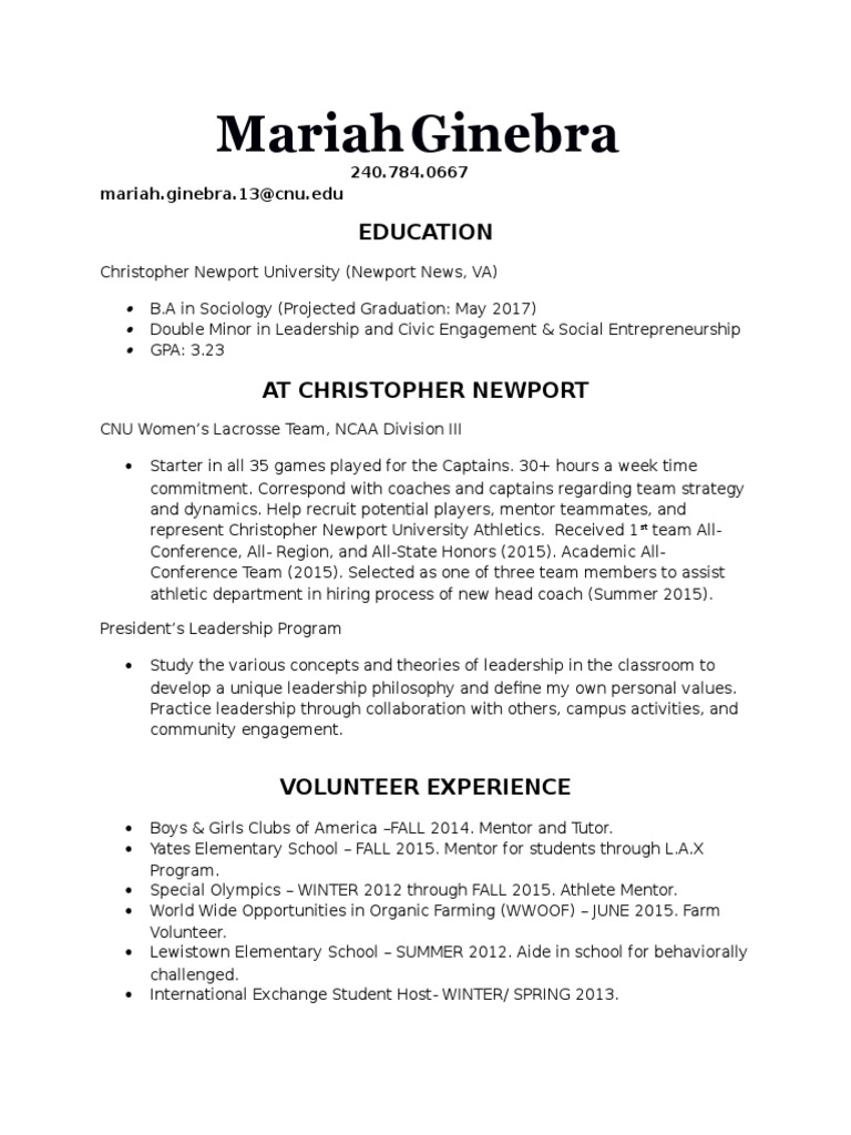 Short Resume | PDF | Sports & Recreation | Social Science