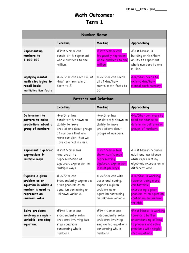 Math Term 1 Student Portfolio | PDF