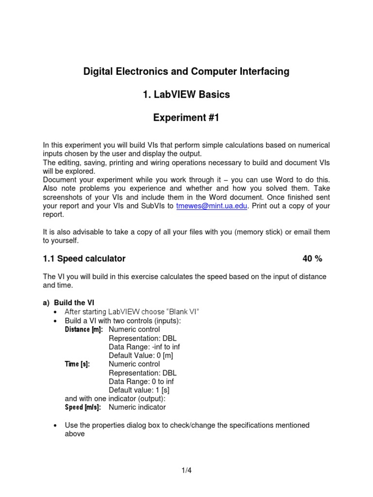 Digital Electronics and Computer Interfacing 1. Labview Basics Experiment #1 | PDF | Input ...
